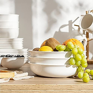 DOWAN Large Pasta Bowls, 46 Ounces Salad Serving Bowls, Ceramic Pasta Bowls Set of 4, Wide and Shallow Bowls Set, 9.2" Soup Pasta Plates, Microwave Dishwasher Safe