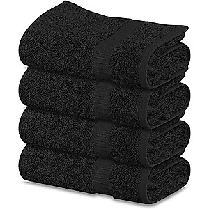 GOLD TEXTILES Premium Black Hand Towels for Bathroom -100% Ring Spun Cotton (4 Pack, 16x30 Inches) Luxury Soft Absorbent & Quick Dry, Large Bathroom Hand Towel Perfect for Hotel, Salon, Gym & Spa