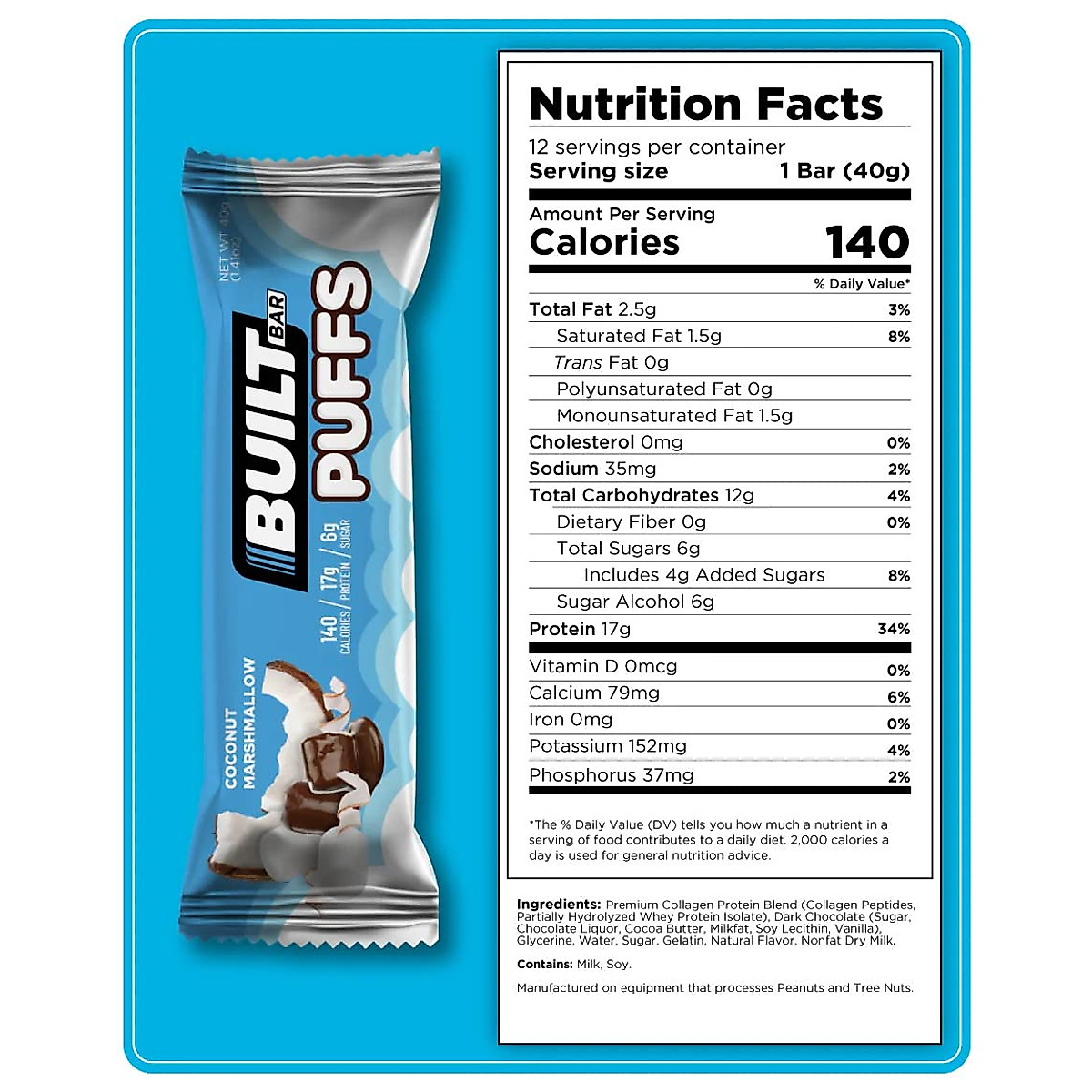 BUILT Protein Bars, Variety Pack, 12 Bars, Gluten Free, Protein Snacks, 17g High Protein, Collagen, Chocolate Protein Bar, Perfect Breakfast Bar, On The Go Protein Snack, post workout