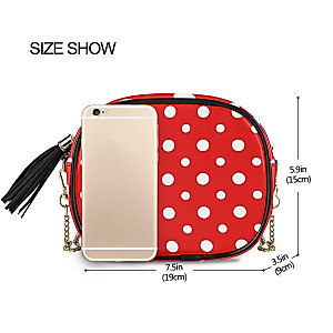 Vikko Red And White Polka Dot Small Crossbody Bag Handbag Purse PU Leather Women Shoulder Chain Bag With Metal Chain Strap And Tassel Top Zipper