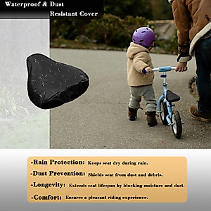 TCheung 9'' X 6'' Extra Soft Gel Bicycle Seat Cushion- Kids Bike Seat Cushion- with Water&Dust Resistant Cover- Comfortable Small Bike Seat Cover (Black)