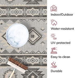 Well Woven Mamba Grey Southwestern Indoor/Outdoor High-Low Pile Area Rug 6'7" x 9'6"