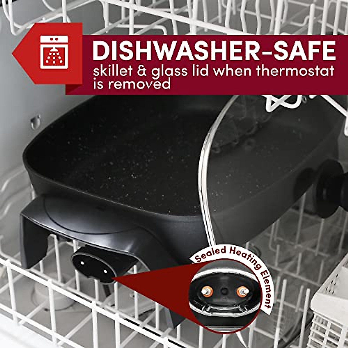 Elite Gourmet EG-6203# Extra Deep 16"x13"x3.2" (10.5Qt.) Scratch Resistant, Easy Pour Spout Dishwasher Safe, Non-stick Electric Skillet with Glass Vented Lid, Adjustable Temperature, Black