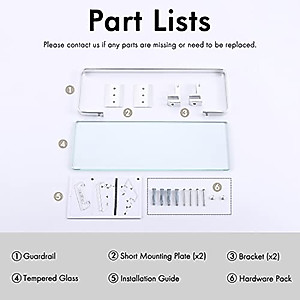 KES Aluminum Bathroom Glass Shelf Tempered Glass Rectangular 1 Tier Extra Thick Silver Wall Mounted, A4126A