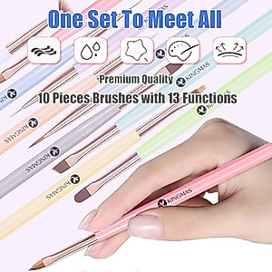 KINGMAS Nail Art Brushes, 10Pcs Nail Gel Polish Painting Brush Drawing Pen, Nail Liner Brush and Nail Dotting Pen Nail Dust Cleaning Brush