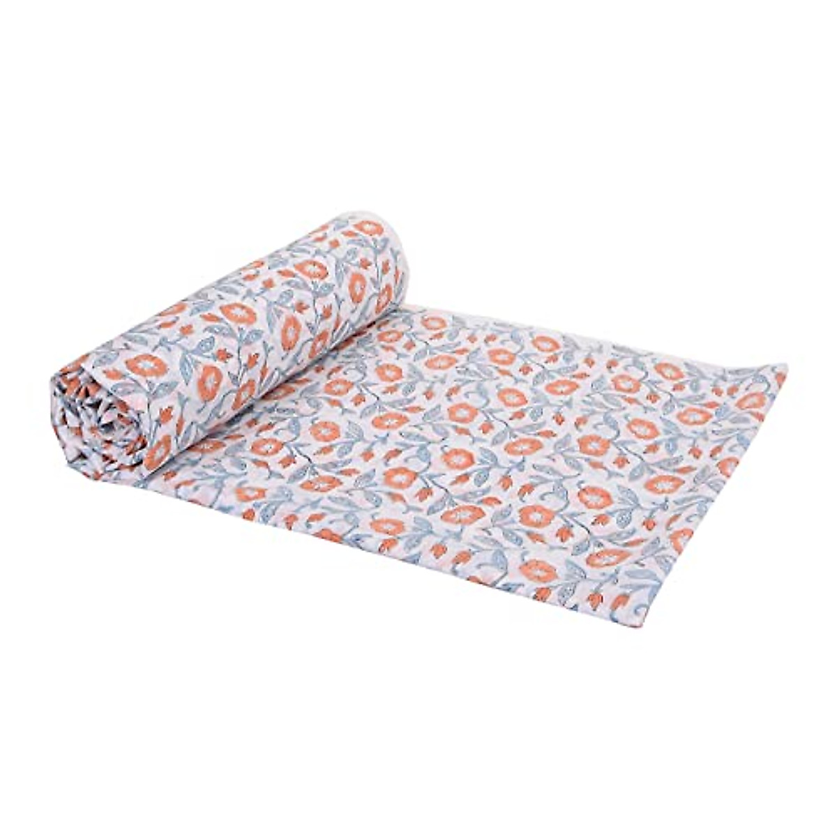 Trade Star 3 Yard Hand Block Printed Fabric, 100% Cotton Running Natural Dye Sanganeri Indian Floral Print Fabric by The Yard Width 44 Inches (Pattern 18)