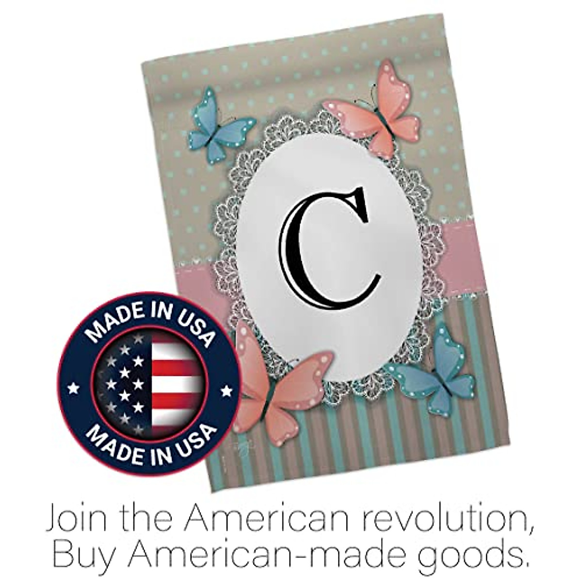 Breeze Decor C Initial Garden Flag Set Wall Hanger Monogram Friends Bugs & Frogs Butterfly Ladybugs Dragonfly Bee Springtime Insect Natural Wildlife House Yard Gift Double-Sided, Made in USA