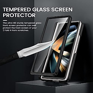 VEGO for Galaxy Z Fold 4 Case with Belt Clip Holster, 360°Ring Magnetic Kickstand & Camera Cover & Front Screen Protector, Hinge Protection Shockproof Armor Case for Samsung Z Fold 4 - Midnight Black