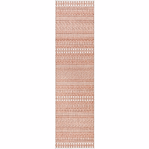 Hauteloom Howie Hallway, Kitchen Patio Outdoor Runner Rug - Beige, Orange, Brown - 2'7" x 12'