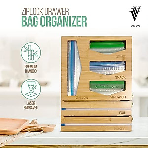 Ziplock Bag Organizer, Plastic Baggie Organizer for Pantry or Cabinet With Saran Wrap and Aluminum Foil Holder and Cutter. Gallon, Quart, Sandwich, and Snack Ziplock Bag Storage for Kitchen Drawer