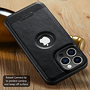 Casus Designed for iPhone 15 Pro Max Case Compatible with MagSafe Leather Slim Logo View Luxury Elegant Thin Cover with Tempered Glass Screen Protector(2023) 6.7" - Black