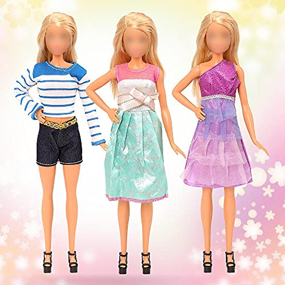 Miunana Lot 21 pcs Random Doll Clothes Shoes Set for 11.5 inch Doll, Includ 6 PCS Boy Clothes + 3 Girl Clothes + 3 Girl Fashion Skirts + 4 Pairs for Boy Shoes + 5 Pairs of Girl Doll Shoes