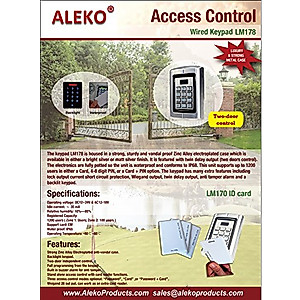 ALEKO LM178 12/24V Universal Wired Metal Alloy Water Proof Two Door Control Keypad With Backlight