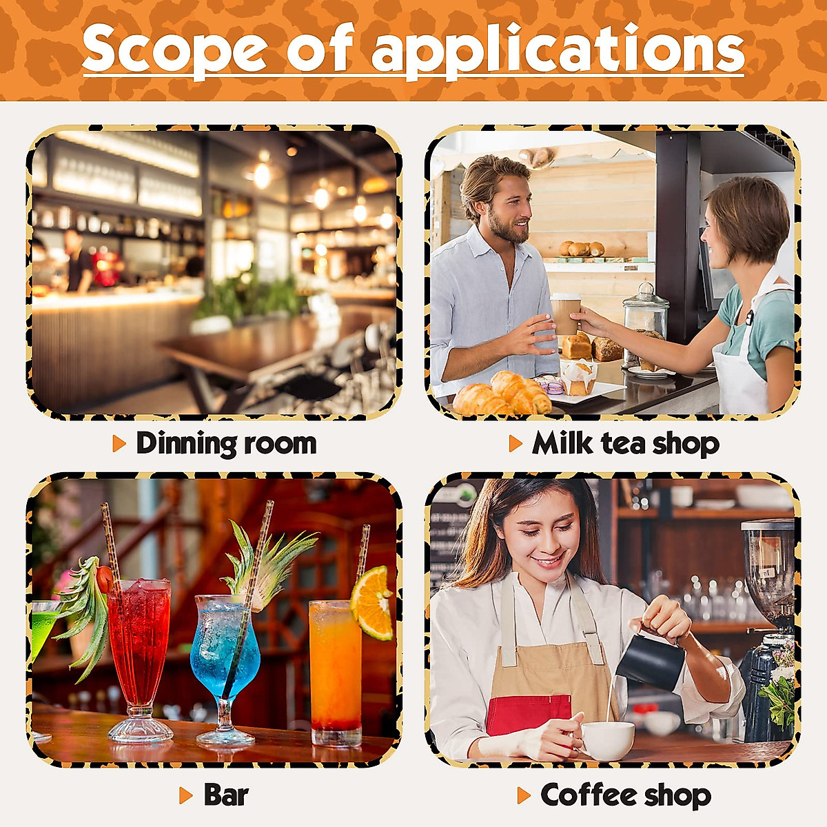 Leopard Print Plastic Straws Drinking Printed Animal Straws Safari Themed Plastic Straws and Cleaning Brush for Drinking Birthday Animal Birthday Party Favors Supplies (Classic Style, 27)