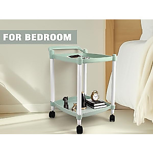 Storage Cart on Wheels Rolling Utility Cart with Wheels, Side Table End Bedside Table with Wheels Green