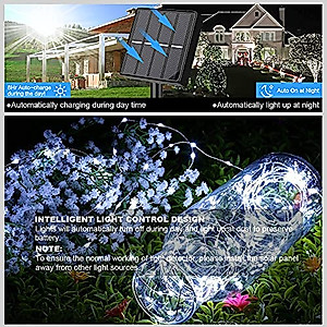 Solar Powered String Lights Solar Fairy Lights Patio Furniture, 10 Meters/33 Ft, 100LEDS/8 Modes, Waterproof Copper Wire Lighting for Indoor&Outdoor, Wedding, Home, Garden Decoration, 2 Pack - White