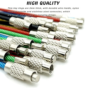 CKANDAY 30 Pcs Colored Nylon Coated Stainless Steel Metal Wire Keychains, 3 Sizes 4" 6" 7.8" Cable Keyrings 2mm Key Rings Loops with Stainless Steel Connecter for Hiking Luggage ID Tags -5 Colors