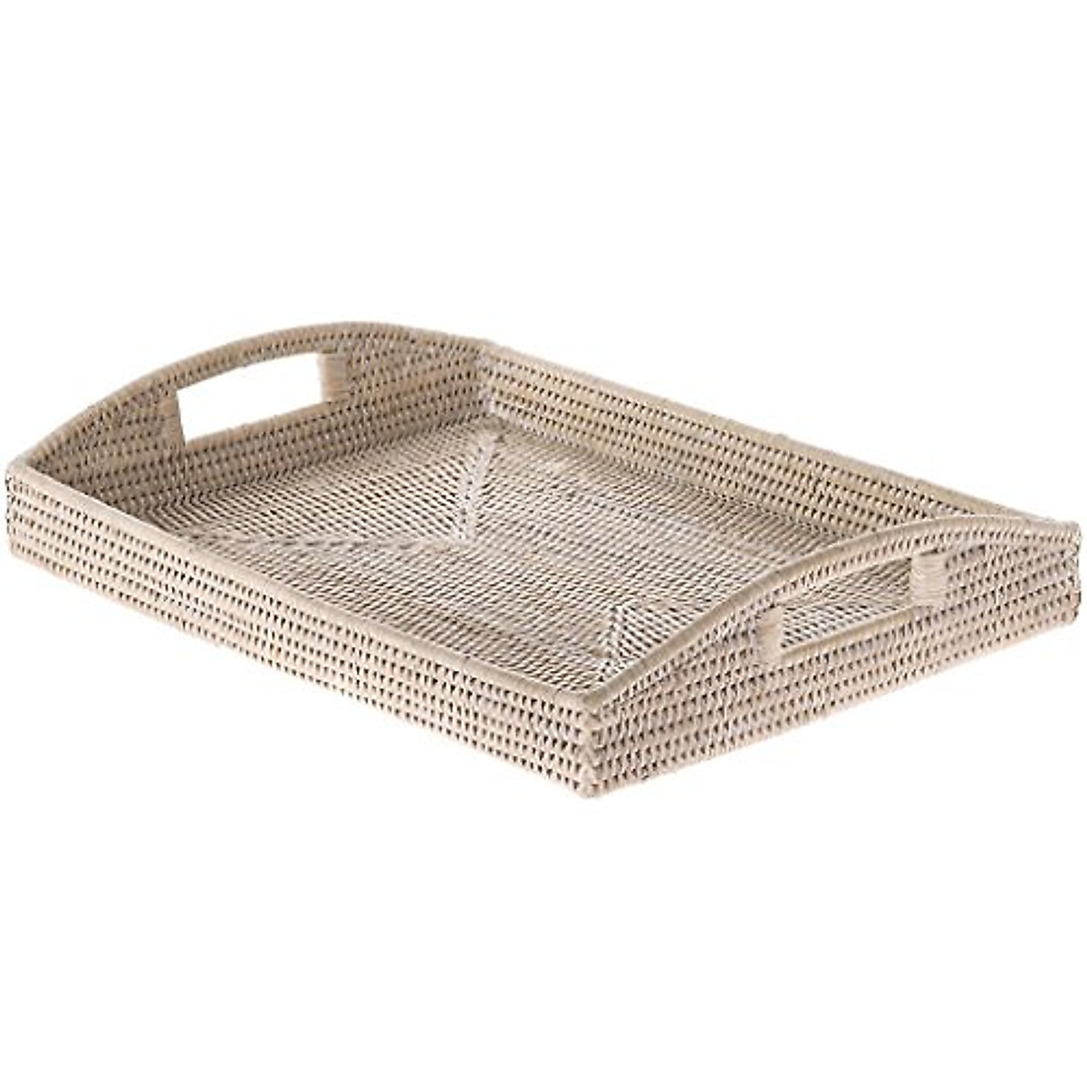 KOUBOO 1020043 La Jolla Rattan Rectangular Serving Tray, 18" x 13.5" x 3.5", White Wash
