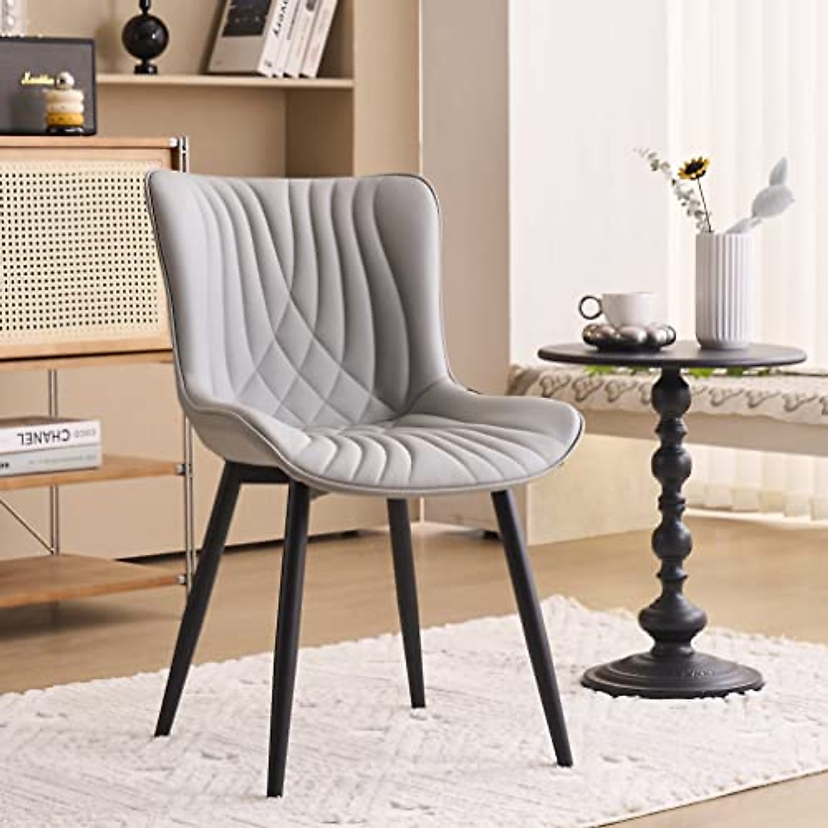 YOUTASTE Grey Dining Chairs Set of 2 Faux Leather Upholstered Kitchen Dining Room Chairs Mid Century Modern Metal Legs Chairs High Back for Kitchen Restaurant Living Room Bedrooms