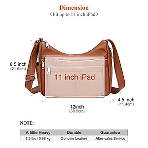 Over Earth Genuine Leather Purses and Handbags for Women Soft Leather Crossbody Bag Ladies Message Bag with Multi Pockets(O154E Brown)