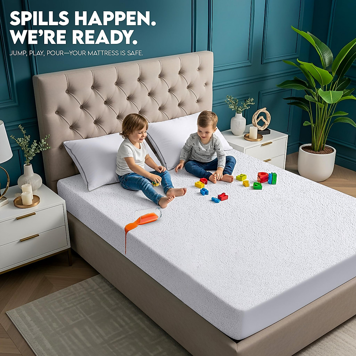 Utopia Bedding Waterproof Bamboo Mattress Protector (Queen) – Stretches up to 17 Inches Deep – 5 Sided Mattress Cover – Soft & Breathable Fitted Style