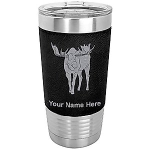 LaserGram 20oz Vacuum Insulated Tumbler Mug, Moose, Personalized Engraving Included (Faux Leather, Black)