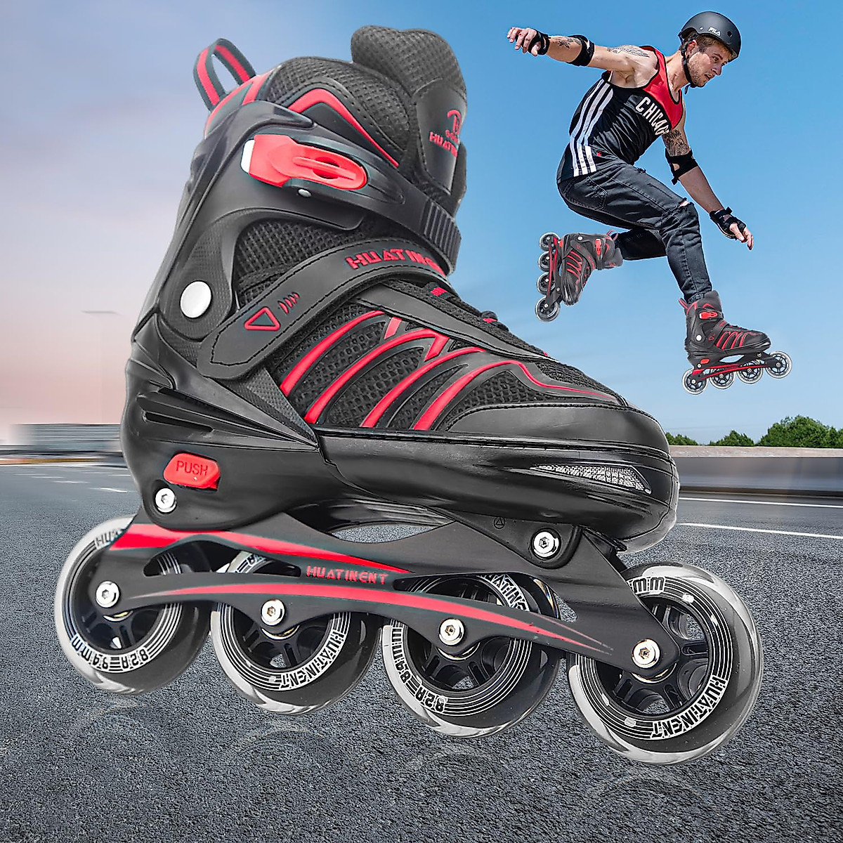 Huatinent Adjustable Inline Skates for Women and Men, Men Roller Skates for Adult Female Male with Brake, Patines para Mujer for Youth Teens Boys and Girls