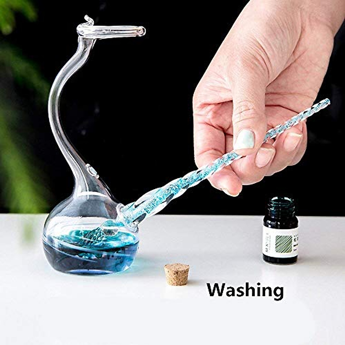 Towashine Glass Dip Pen Washing Holder for Glass Signature Dip Pen Washing Office Student Gift