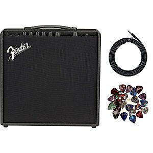 Fender Mustang LT50 Guitar Combo Amplifier Bundle with Instrument Cable and Picks