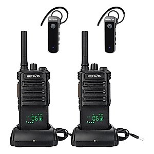 Retevis RB89 Bluetooth Walkie Talkies, 2 Way Radios Walkie Talkies Long Range, Wireless Earpiece, High Power, VOX, 2600mAh Battery, Rechargeable Walkie Talkie for Church School Security(2 Pack)