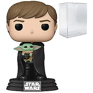 POP Star Wars: The Mandalorian - Luke Skywalker with Grogu Funko Vinyl Figure (Bundled with Compatible Box Protector Case), Multicolor, 3.75 inches