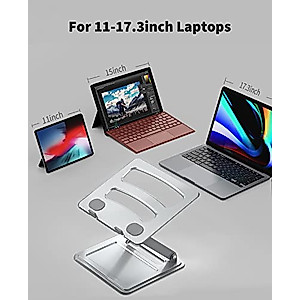 LORYERGO Adjustable Laptop Stand, Portable Laptop Riser for 17.3inch Laptops, Adjustment Laptop Stand for Desk, Portable Laptop Riser Holds Up to 17.6lbs Laptop Riser for Notebook - Sliver