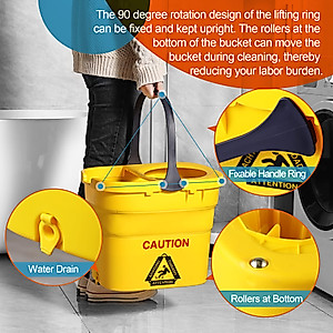 CLEANHOME Collapsible Mop Bucket on Wheels for Industrial Mop Cleaning, Side Press Wringer Combo Commercial Cleaning Caddy Plastic, Suitable for Wet mop,Sponge Mop,Grey