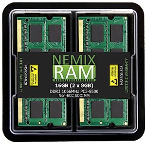 NEMIX RAM 16GB (2X8GB) DDR3 1066MHZ PC3-8500 2Rx8 1.5V 204-PIN Non-ECC SODIMM Laptop PC Memory KIT