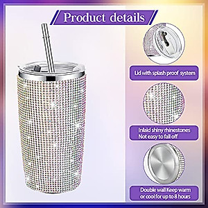 20 oz Bling Tumbler Bling Cups Rhinestone Water Bottle with Lid Straw and Brush Stainless Steel Thermal Straw Cup for Women (AB Color, Pink)
