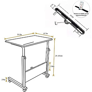 soges Mobile Side Table 31.5 '' End Table Sofa Table with Slot & Wheels Computer Desk Adjustable Movable Laptop Computer Stand Office Side Table,White Maple