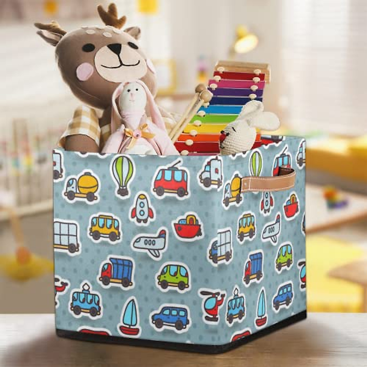 Cube Storage Bins 13 Inch Fabric Storage Basket Truck Plane Square Storage Bins Collapsible Nursery Storage Bin Organizer Basket Car Ship Storage Box for Shelves, Closet