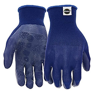 Miracle-Gro MG30608/WML Embossed Latex Gloves – Medium-Large, Women’s Latex Coated Nylon Shell Gloves with Large Floral Texture Palm Grip
