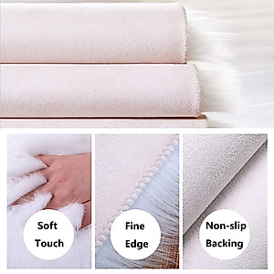 Qioly Pack of 2, Faux Fur Plush Cushion Fluffy Square Small Area Rug, Luxury Background for Small Items/ Jewelry/ Nail Art Desk Photos, Product Display & School Locker Decor (White + Pink)