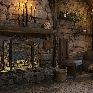 Large Metal 3-Panel Fireplace Screen Black Decorative Wrought Iron Mesh Fireplace Gate 51''(L) x 32''(H)