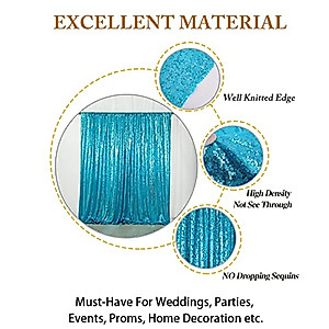 ShinyBeauty Sequin Backdrop-Curtain-5FTx10FT-Turquoise-Sequins Fabric Photo Booth Backgrounds 10FT Glitter Backdrops for Happy Birthday Aqua Blue Photography Backdrop Background
