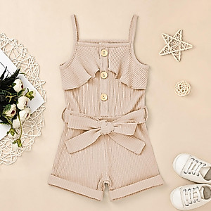 CETEPY 2T Girl Clothes Toddler Girl Summer Outfits Sleeveless Button Tie Front Girls Jumpsuit One Piece Halter Romper Apricot 2-3T/100cm