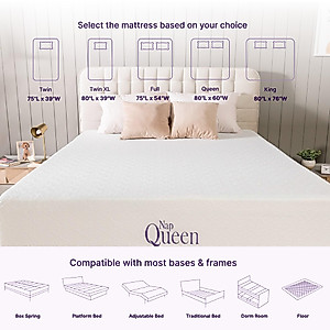 NapQueen Queen Mattress, 6 Inch Elizabeth Cooling Gel Memory Foam Mattress, Queen Bed Mattress in a Box, CertiPUR-US Certified, Medium Firm, Breathable Soft Fabric Cover