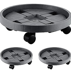 3 Pack Plant Caddy with Wheels 13 Inch Rolling Plant Stand Heavy Duty Plant Dolly with Casters Planter Pot Mover Round Plant Roller Base for Indoor Patio Outdoor Large Trash Can Dolly, Grey