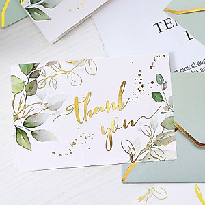 Winoo Design Heavy Duty Green Thank You Cards with Envelopes Greenery - 36 PK - 4x6 Inches Wedding Thank You Cards Baby Shower Thank You Notes for Bridal Shower Business Birthday