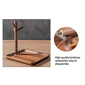 Kelendle Solid Wood Key Hook Key Hanging Shelf Creative Branch-Like Key Rack with Storage Tray for Entrance Desktop Office Rectangle