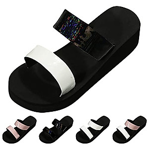 Coerni Sandals for Women Dressy Wide Women Slope Heel Thick Bottom Slippers Fashion with Diamond Butterfly Decoration Wear Beach Slippers Outside The Home (Dark Gray, 7.5)