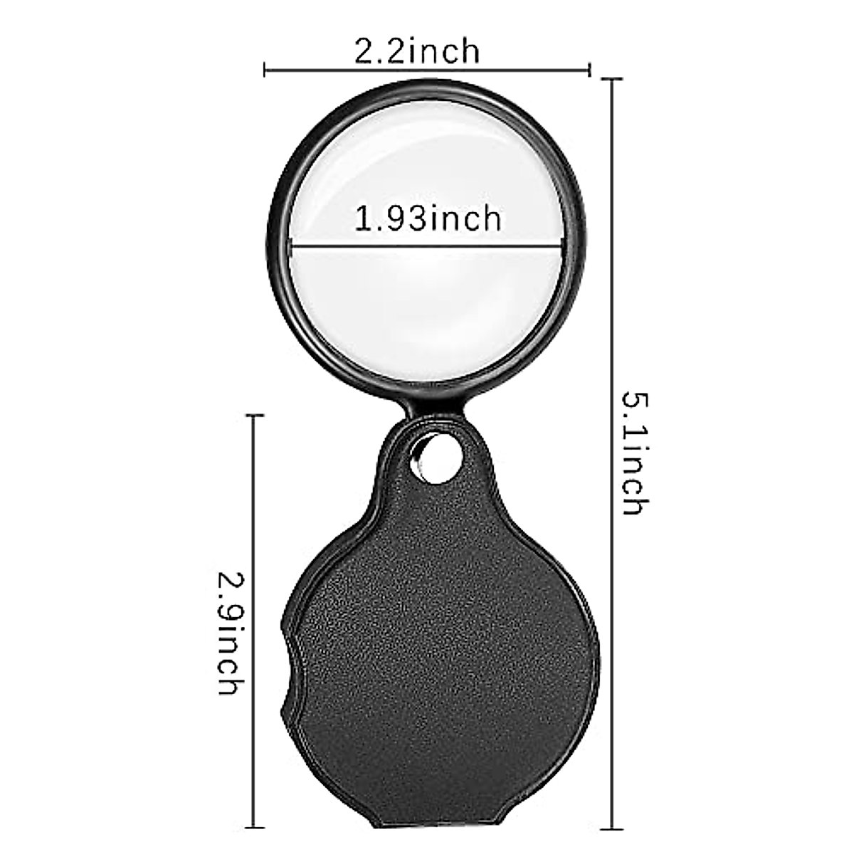 Dreamtop 5 Pack 10X Pocket Magnifier Mini Magnifying Glass 50mm Folding Magnifying Glass Loupe with Rotating Protective Holster for Reading Maps, Lables, Crafts