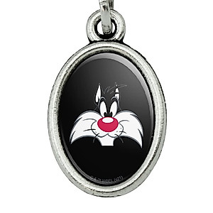 GRAPHICS & MORE Looney Tunes Sylvester Face Antiqued Bracelet Pendant Zipper Pull Oval Charm with Lobster Clasp