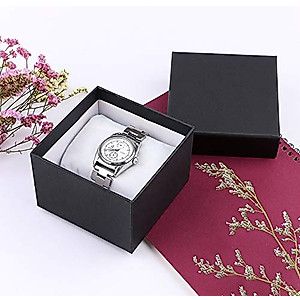 Black Gift Box, Dedoot Pack of 6 Square Watch Gift Box with Lids, 4.13x4.13x2.87 Inch Kraft Paper Watch Box Bridesmaid Proposal Gift Boxes for Tie Jewelry, Small Gifts Box for Presents, Christmas, Wedding Party